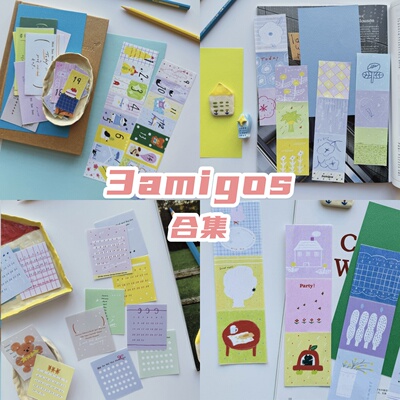 3amigos分装/整卷2025贴纸卷书写纸日付标签可爱盐系手帐小猫素材