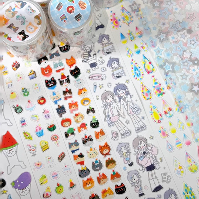 N1ng酱7月新品整卷原创手帐贴纸卷切膜猫猫头甜品同心圆老娘和猫