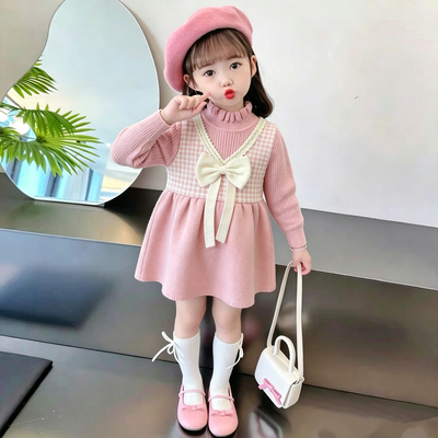 1043哈哈家 女童冬季新款洋气韩版甜美时髦百搭毛衣背心裙套装