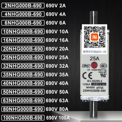熔芯保险2 4 6 10 16 20 32 35 40 50 63NHG000B-690熔断器