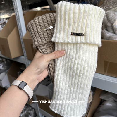 潮的飞起 针织翻边堆堆袜套金属标日系JK潮腿套搭配鲨鱼裤雪地靴