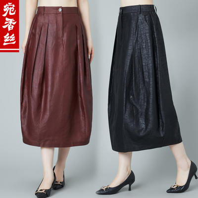 宛香丝真丝香云纱高腰显瘦半身裙