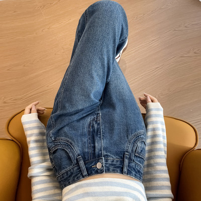 复古牛仔裤女春秋2026新款小个子梨型身材宽松显瘦垂感拖地阔腿裤