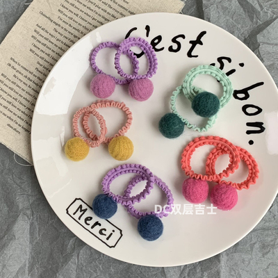 儿童粉色毛球花边皮筋小号发圈