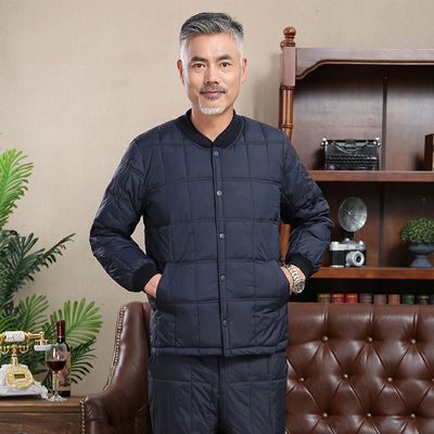 新款秋冬季中老年白鸭绒内胆羽绒裤两件套爸爸羽绒服加厚男上衣裤