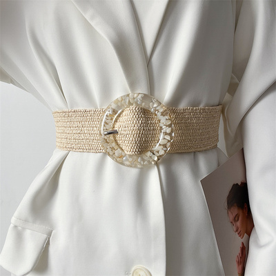 女士圆扣编织欧美风弹力腰封