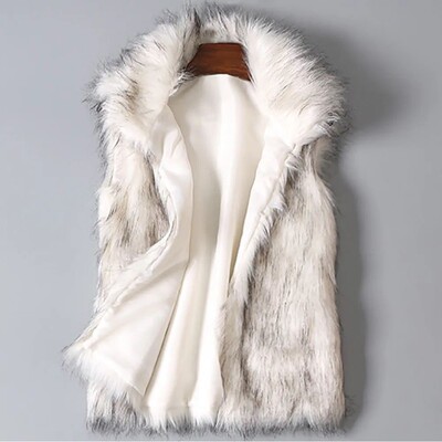 Winter Women's Vest Coat Wool Vest Faux Fur Vest Stand Colla
