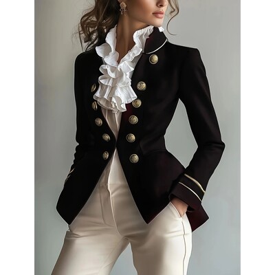 Elegant Black Double-Breasted Blazer with Golden Buttons -Lo