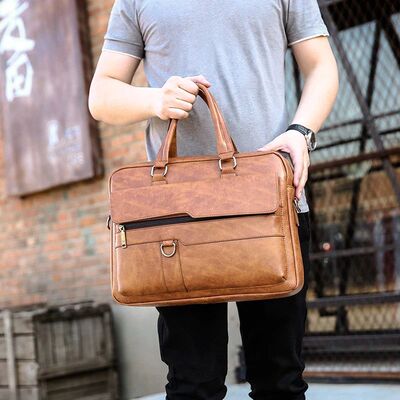 Multiple Pockets Briefcase Men's Large Capacity Office Shoul