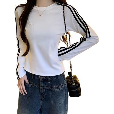SRCG 高街风潮流复古三条杠高级感圆领插肩内搭上衣纯欲温柔风T恤