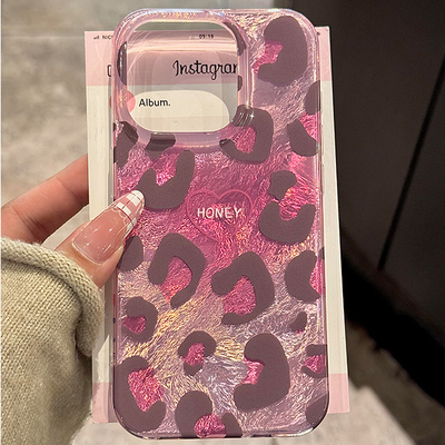 个性粉色豹纹适用苹果16promax手机壳iPhone15时尚13新款12少女pro小众17plus锡纸纹个性x全包防摔手机xr硬壳
