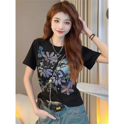 欧货圆领短袖美式复古T恤女2025新款爆款夏季打底衫宽松显瘦上衣