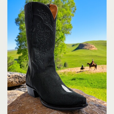 代购DORADO墨西哥黄貂鱼皮真皮刺绣复古西部牛仔靴高筒靴骑马靴男