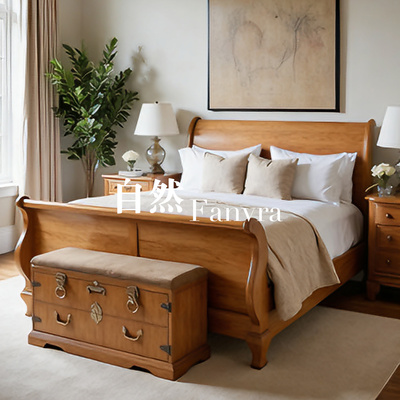 美式自然风实木床双人床原木色