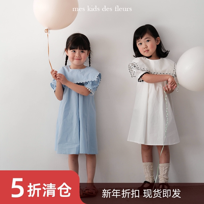 25春夏 设计感可爱翻领花边领泡泡袖连衣裙新款女童 mes kids