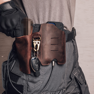 户外战术疯马皮手工手机腰包