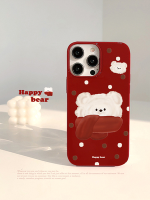 波点围巾小熊适用苹果可爱15软壳