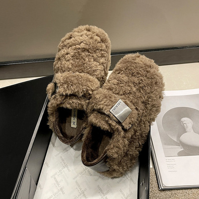 日本进口羊羔毛毛鞋女外穿2026秋冬仙女风豆豆鞋加绒棉鞋厚底增高