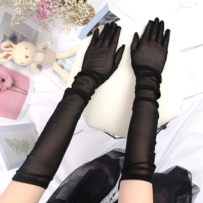 1pair Balck Sexy Lace Thin Transparent Long Over Elbow Glove
