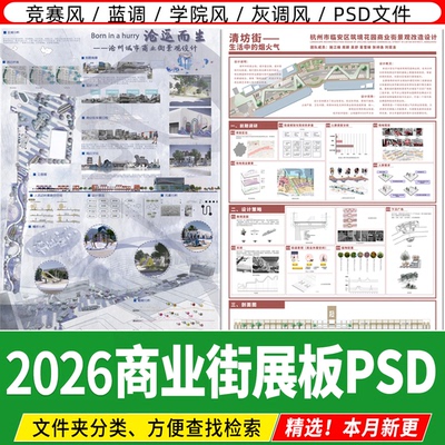 商业街景观设计现代广场模板分析图范例分层素材PSD源文件PS展板