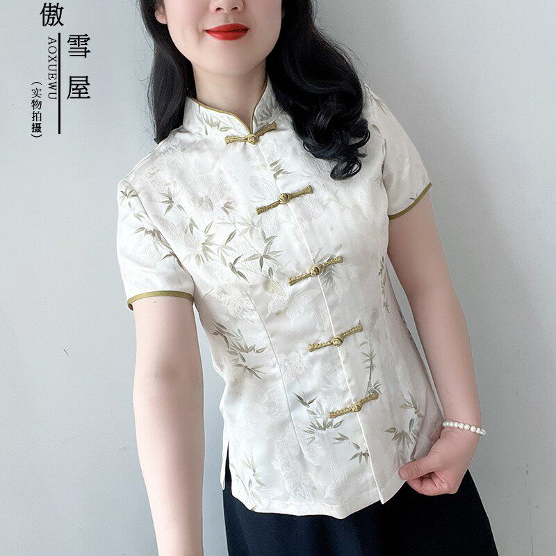 傲雪屋原创高定夏新款气质中国风国潮女旗袍时尚收腰印花上衣百搭