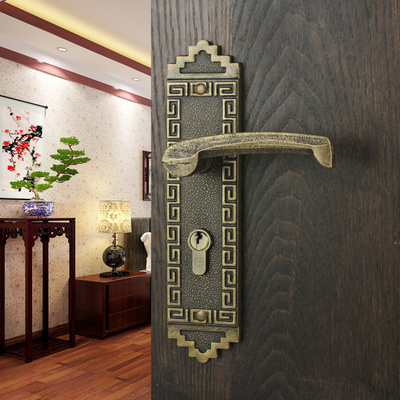 泰好铜锁 世连泰好 黄铜室内房门锁 全铜中式板手锁 SM 7050