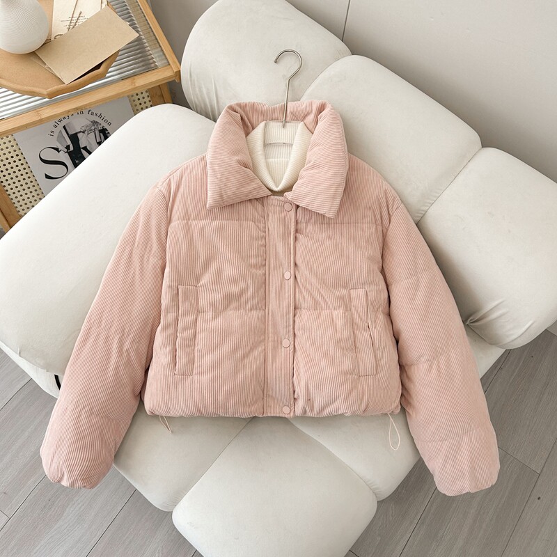 翻领条绒保暖小棉袄女今年秋冬新款短款小个子面包服棉衣棉服外套