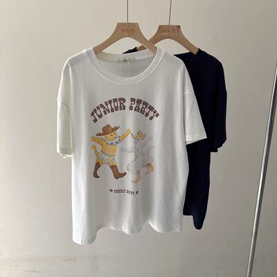 白色圆领宽松大版T恤女舞蹈家猫咪休闲短袖t2026夏季新款haveu