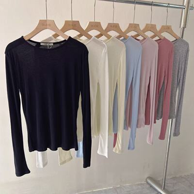 圆领天丝羊毛面膜T恤女超舒适打底衫2026年春简约微透视上衣haveu