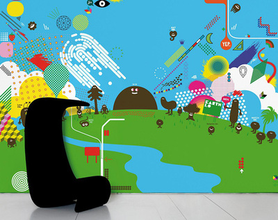 法国Moustache Earth 1.0 豆豆眼地球卡通壁纸墙纸进口