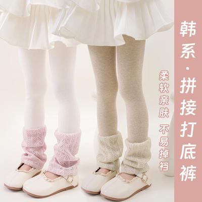 春秋女童打底袜灰色秋冬不连脚连裤袜百搭花边白色外穿堆堆袜薄绒