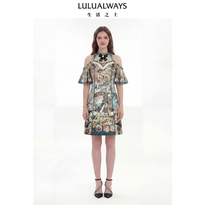 LULUALWAYS【商场同款】26春季新款法式心动挂脖露肩短款连衣裙