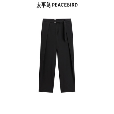太平鸟男装时尚休闲裤秋冬黑色直筒裤B1GBE424P