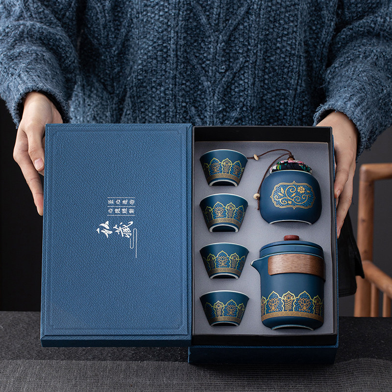 国潮陶瓷功夫茶具套装复古茶壶茶杯快客杯趴花活动节创意礼品定制