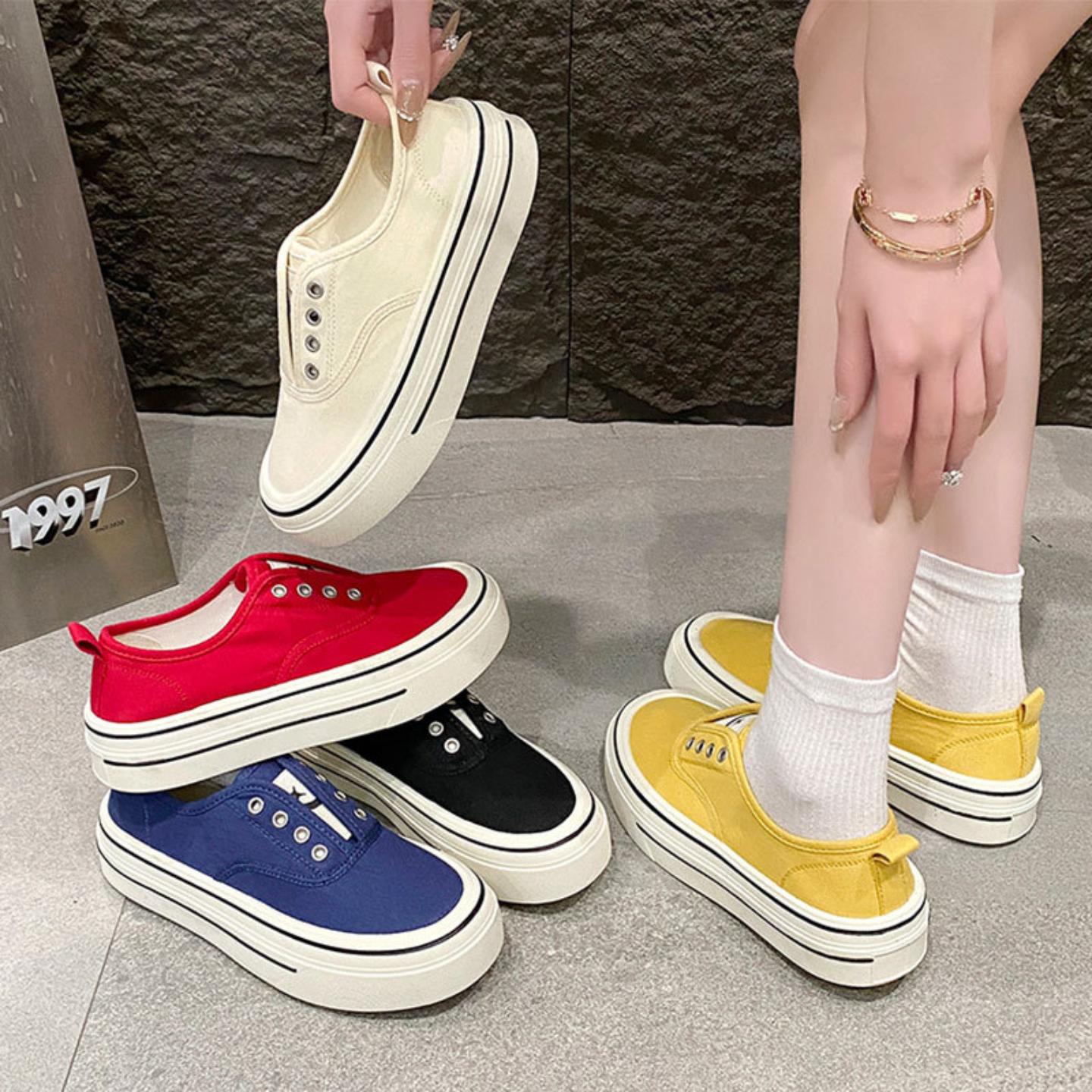 帆布鞋女2026新款夏季薄款透气百搭懒人鞋低帮厚底休闲板鞋