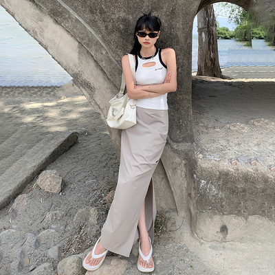 CCURA美式ins辣妹高腰开叉半身裙长裤百搭显瘦包臀工装裙休闲裙子