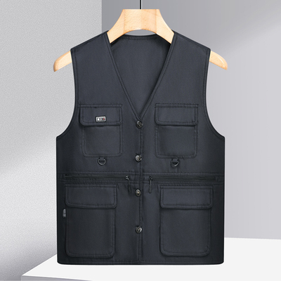 n43春秋装中老年男马甲40背心50爸爸装60岁多口袋工装a95马夹坎肩