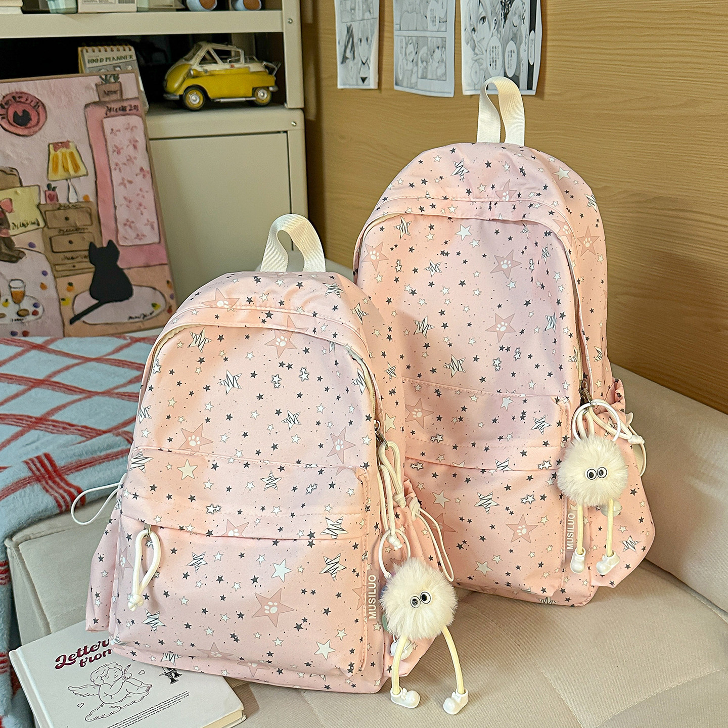 新款星星书包女生补课旅游背包小学生初中生轻便防水旅游双肩包男