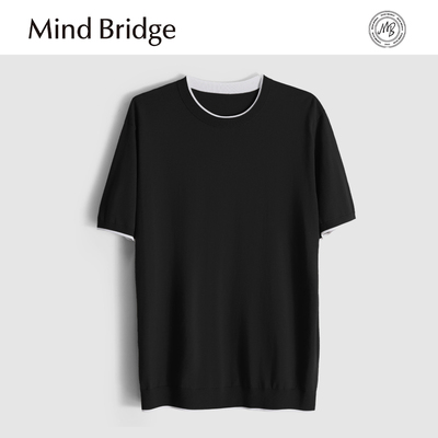 MindBridge桑蚕丝+亚麻/双色短袖T恤针织衫/双层领假两件设计MB16