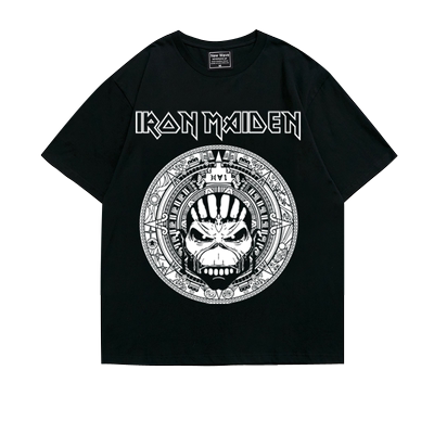 美式摇滚IronMaiden铁娘子潮流oversize落肩五分袖重磅宽松T恤男