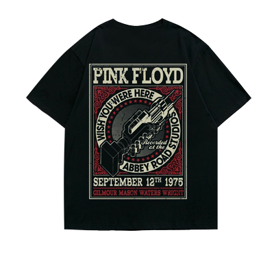 美式潮流平克PinkFloyd摇滚oversize落肩五分袖重磅宽松T恤男女夏