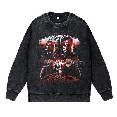 美式说唱嘻哈潮流apper水洗做旧vintage秋冬套头圆领卫衣SLANDER