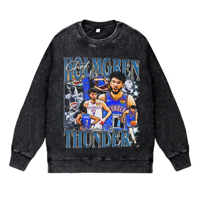 美式篮球星霍姆格伦切特雷霆队复古vintage高街水洗圆领套头卫衣