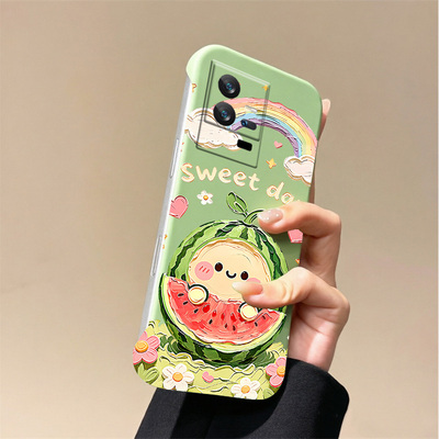 送挂环西瓜笑脸适用vivoiqoo11手机壳爱酷11pro无边框iqooz10turbo散热z10x新款iqoo10/9/8/7半包iqoo5硬3