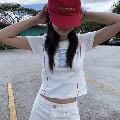 chictang2024夏韩系休闲白色圆领印花T恤短袖套头上衣女贰北