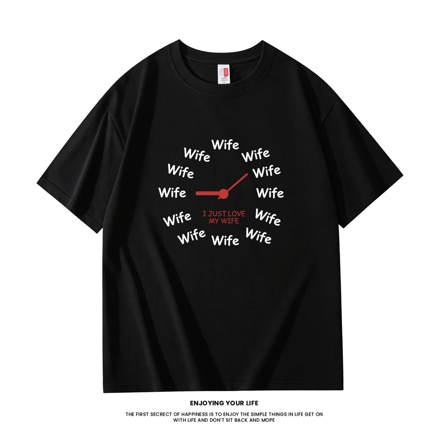 I JUST LOVE MY WIFE短袖纯棉男女情侣装ins24小时时钟wife半袖夏