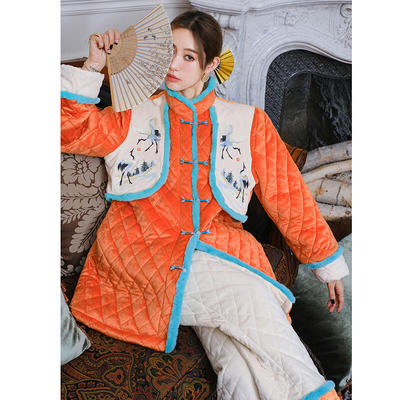 原创奢华刺绣新中式睡衣三层夹棉