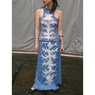 夏季长半裙背心印花上衣半裙