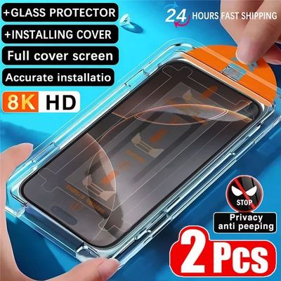 2Pcs Dust Free Installation Privacy Screen Protector For iPhone 15 16 Pro Max Plus Anti-spy Glass