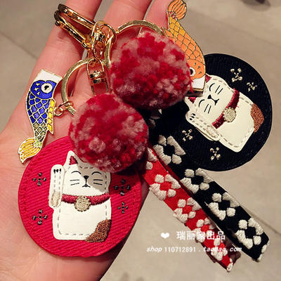 日本招财猫挂件鱼形袋子毛球钥匙扣樱花飘带配件和风鲤鱼汽车钥匙